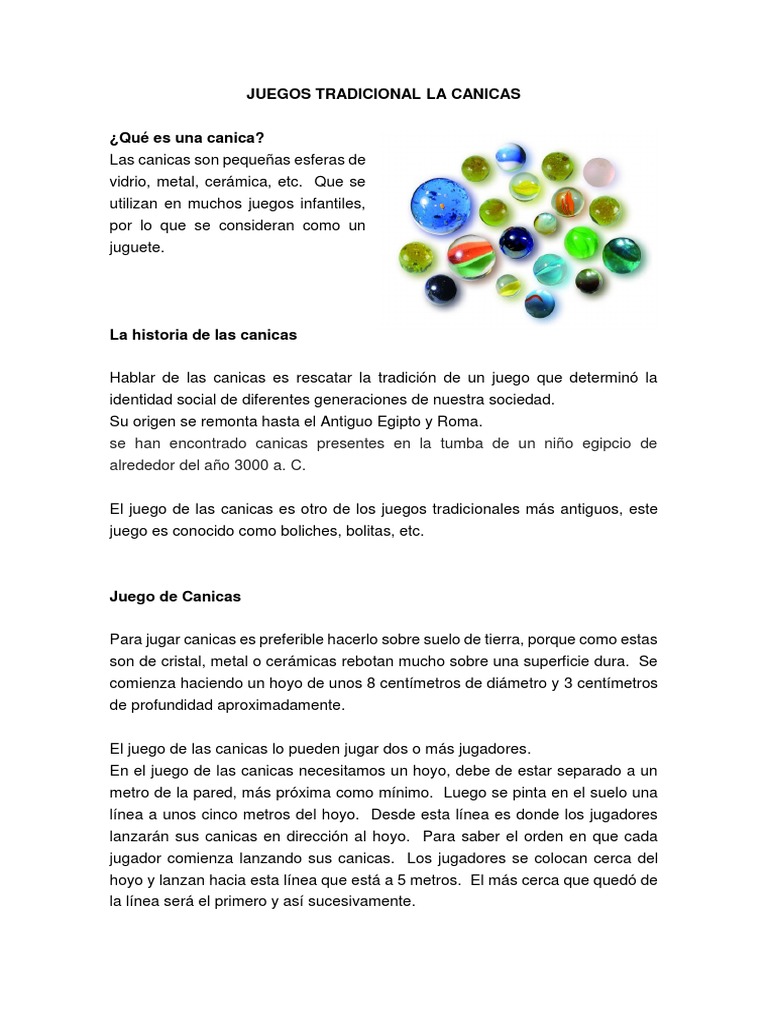 Historia y reglas del juego de canicas | PDF