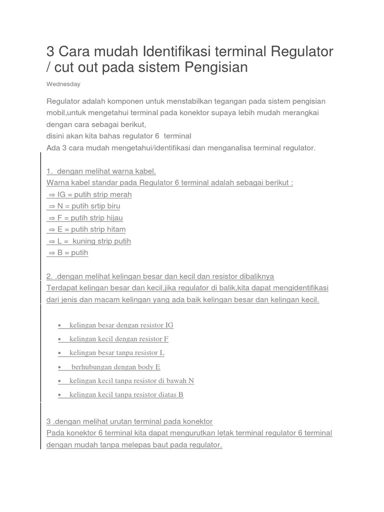 Identifikasi Terminal Regulator Mobil | PDF