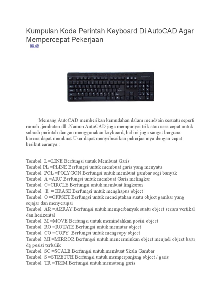 Kumpulan Kode Perintah Keyboard Di AutoCAD Agar Mempercepat Pekerjaan | PDF