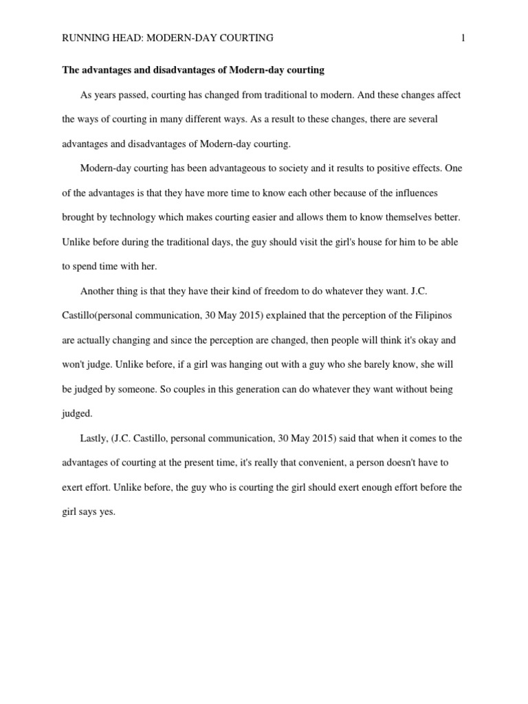 The Advantages and Disadvantages of Modern Day Courting | PDF ...