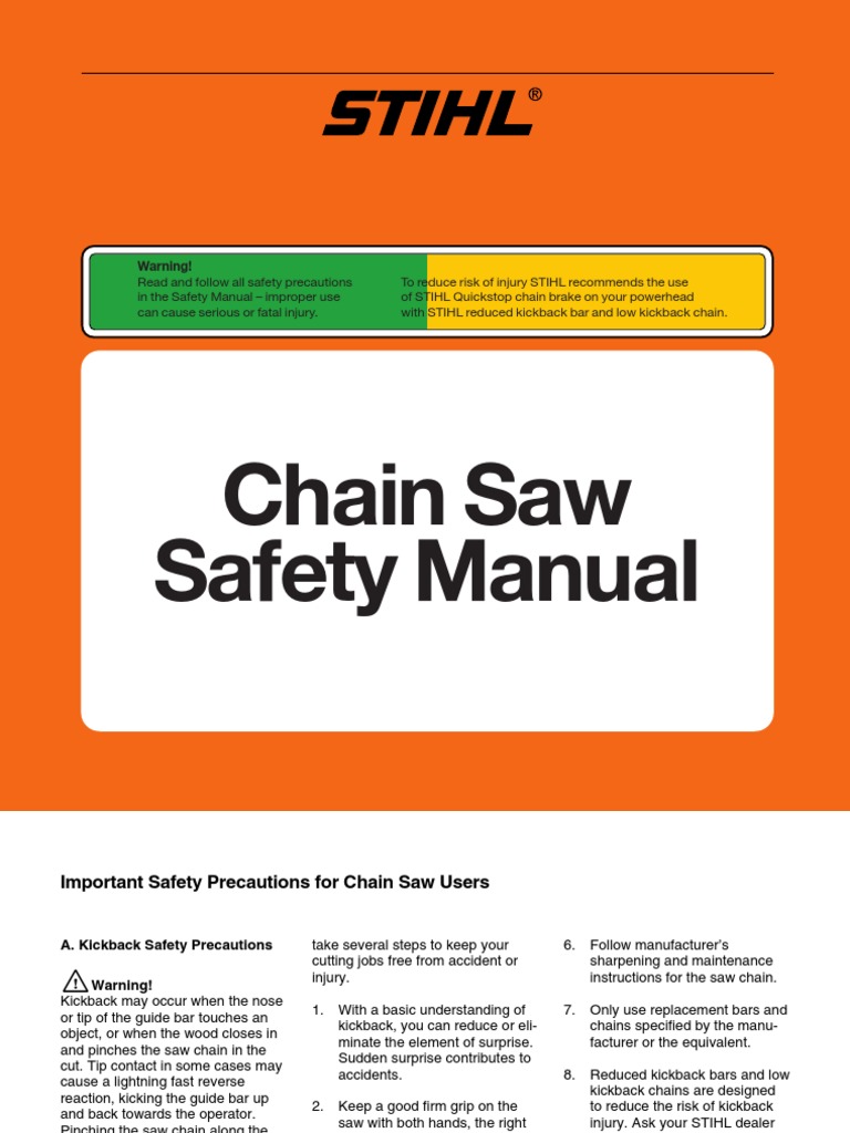 Chain Saw Safety Manual: Warning! | PDF | Manufactured Goods