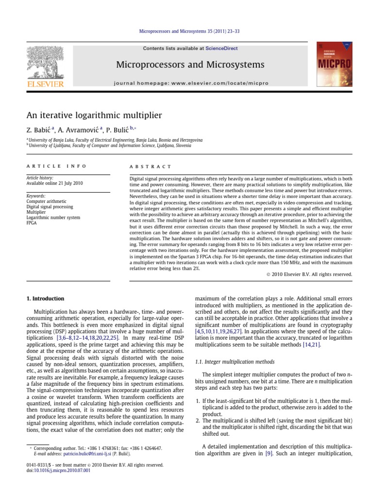 MICPRO2011-An Iterative Logarithmic Multiplier | PDF | Logarithm | Digital Signal Processing