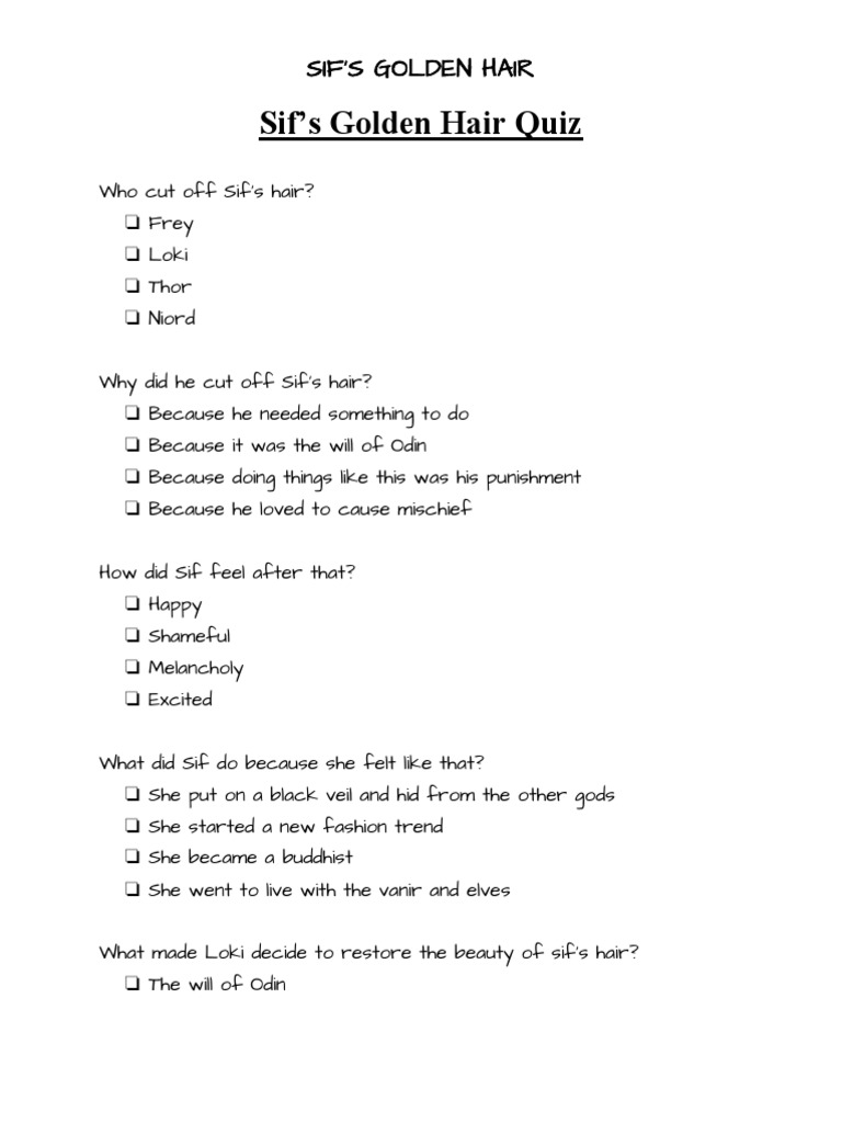 Sifs Golden Hair Quiz | PDF | Loki | Thor