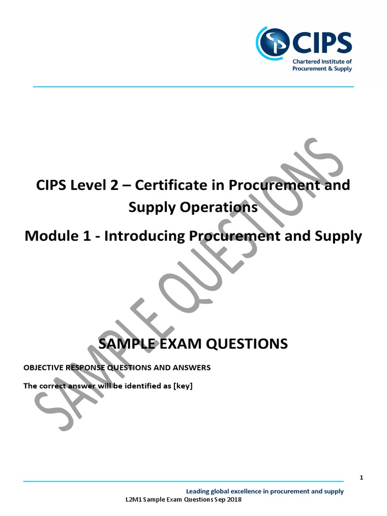CIPS Level 2 L2M1 Exam Sample Questions | PDF | Procurement | Supply Chain