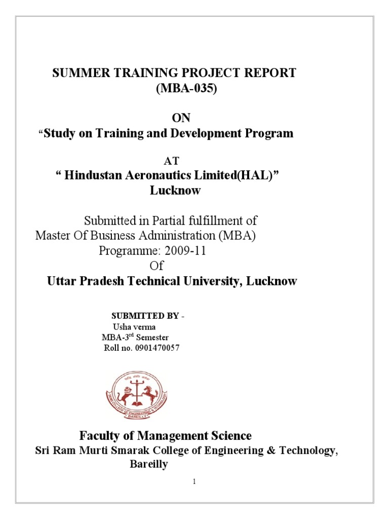 A Project Report On Training and Development of Hal 170321095027 PDF ...