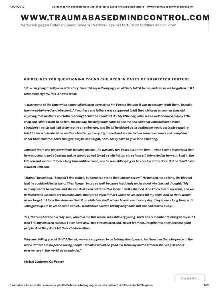 Guidelines For Questioning Young Children in Cases of Suspected Torture ...