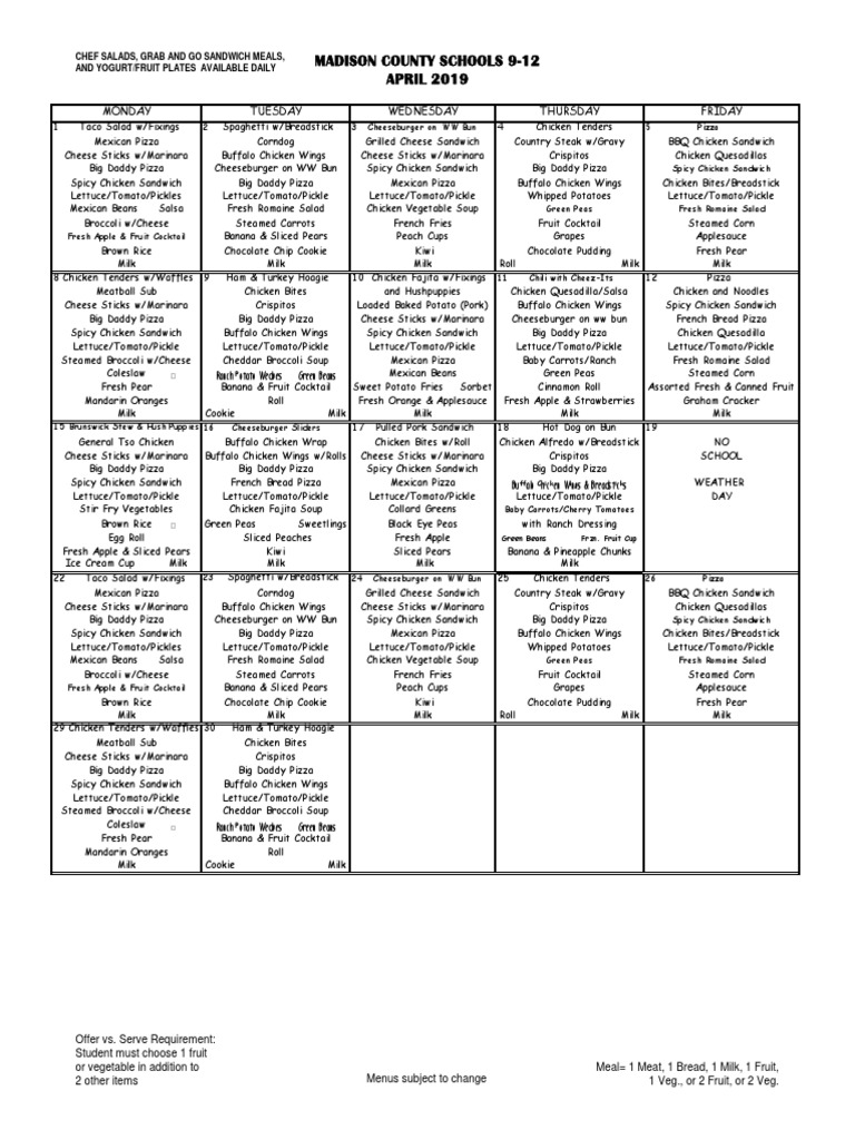 9-12 April 2019 2 Lunch Menu | PDF | Salad | Pickling