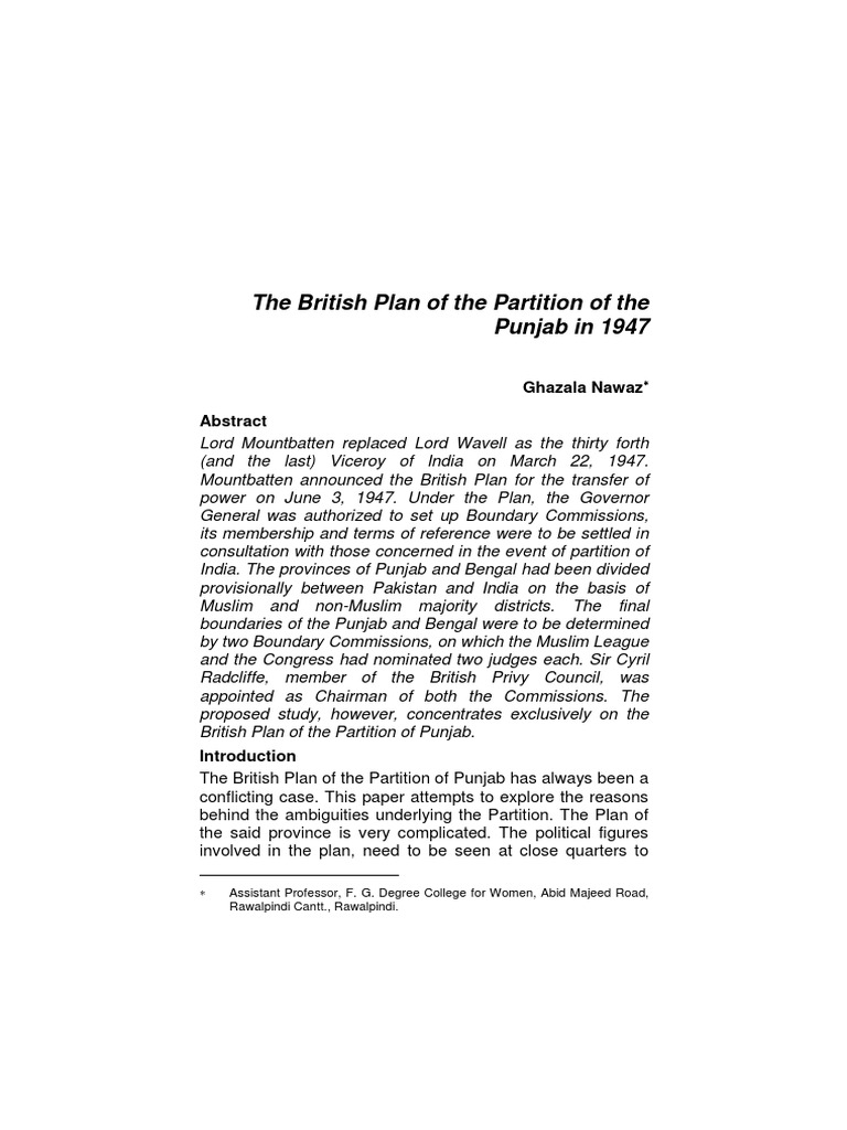 5 The British Plan of The Partition of The Punjab in 1947 | PDF ...