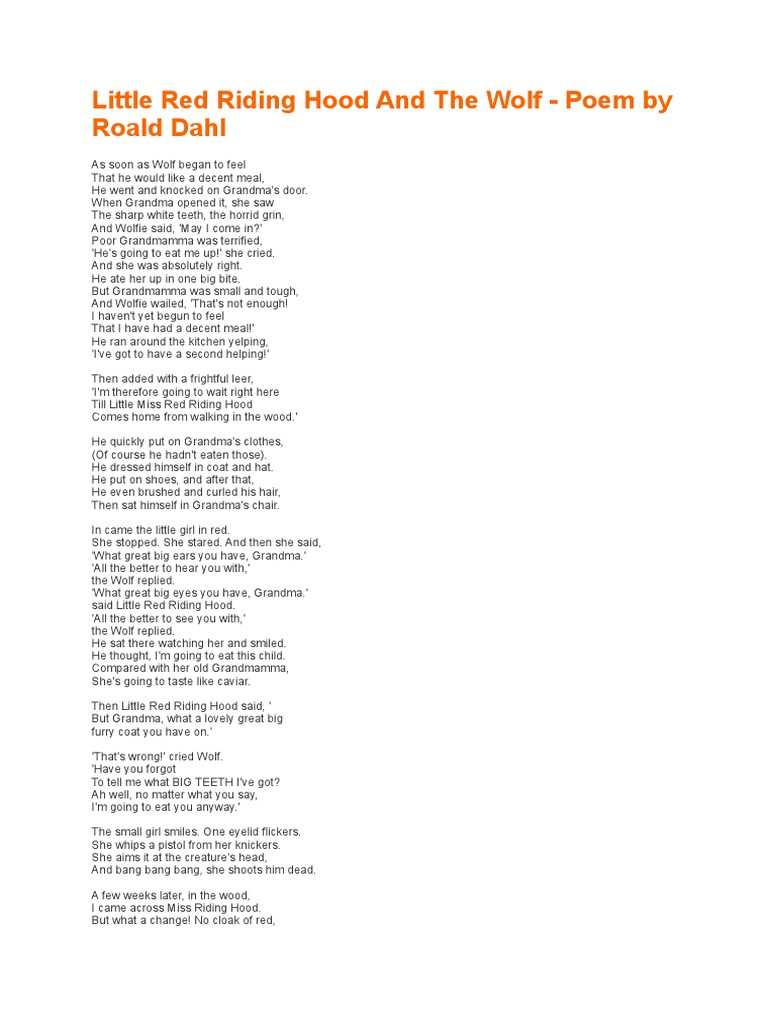 Roald Dahl's Little Red Riding Hood Poem | PDF | Little Red Riding Hood