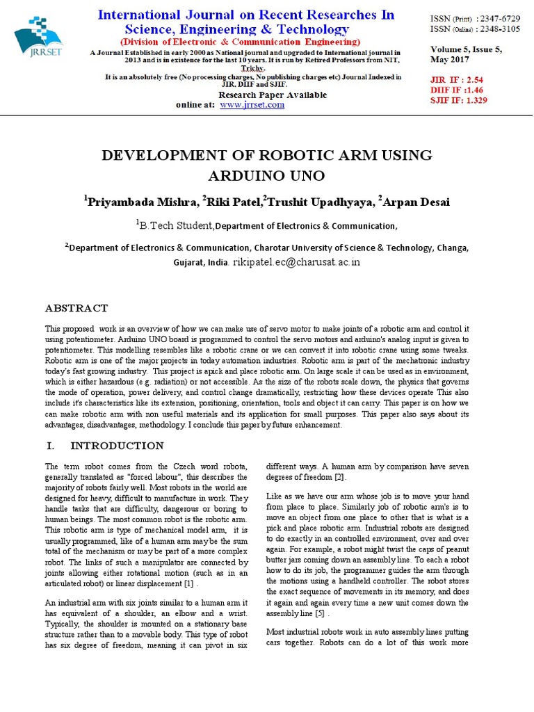 Development of Robotic Arm Using Arduino Uno: Priyambada Mishra, Riki ...