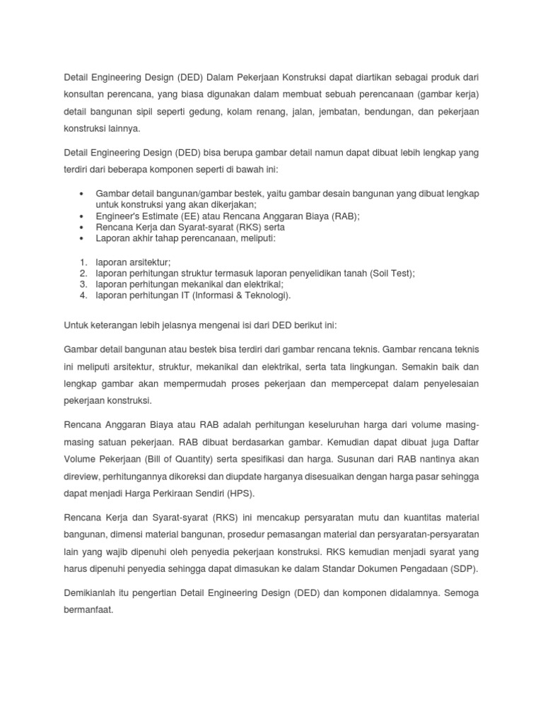 Komponen Detail Engineering Design (DED) | PDF