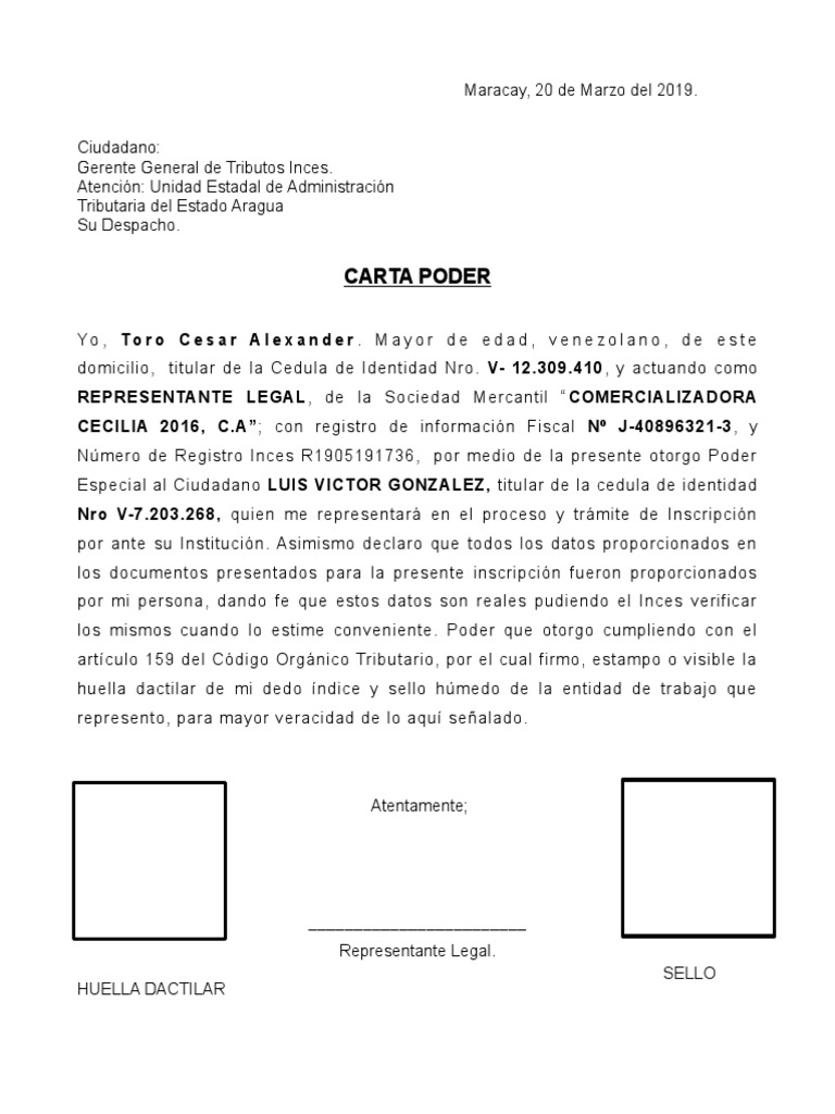 Modelo de Carta Poder en Venezuela | PDF | Información del gobierno ...