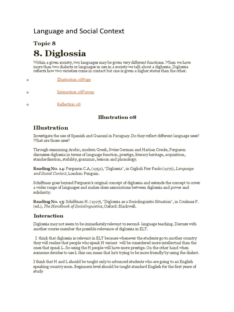Reflection Diglossia Ferguson 1959 | PDF | Cultural Assimilation ...