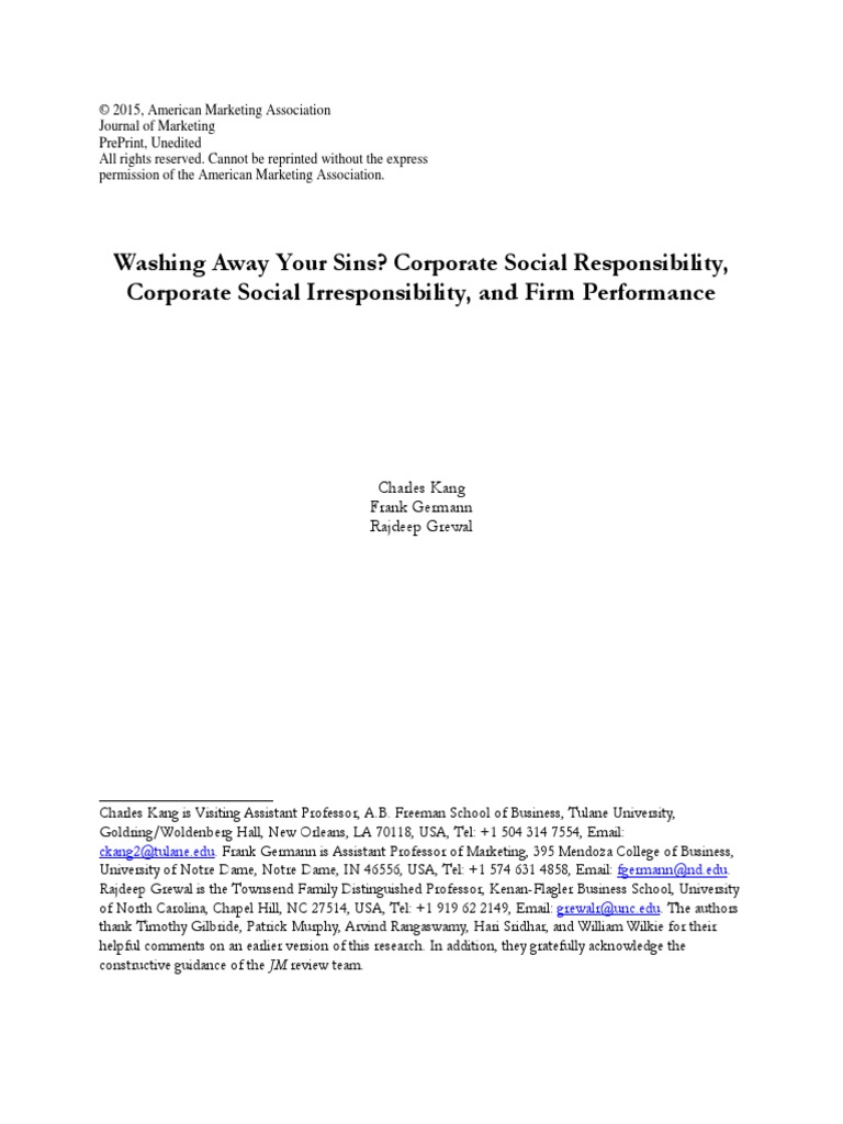 Washing Away Your Sins? Corporate Social Responsibility, Corporate ...