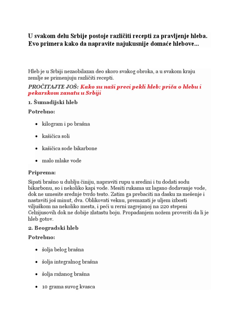 Recept Za Hleb Domaci | PDF