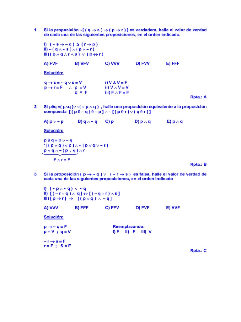 Ejercicios de Logica Proposicional | PDF | Proposición | Verdad