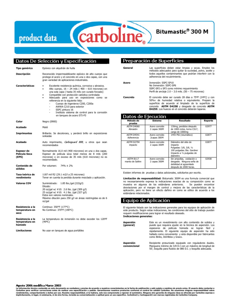 Bitumastic 300 M PDS 10-05 | PDF | Cepillo | Revestimiento