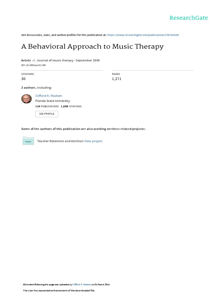 A Behavioral Approach To Music Therapy | PDF | Behaviorism | Reinforcement