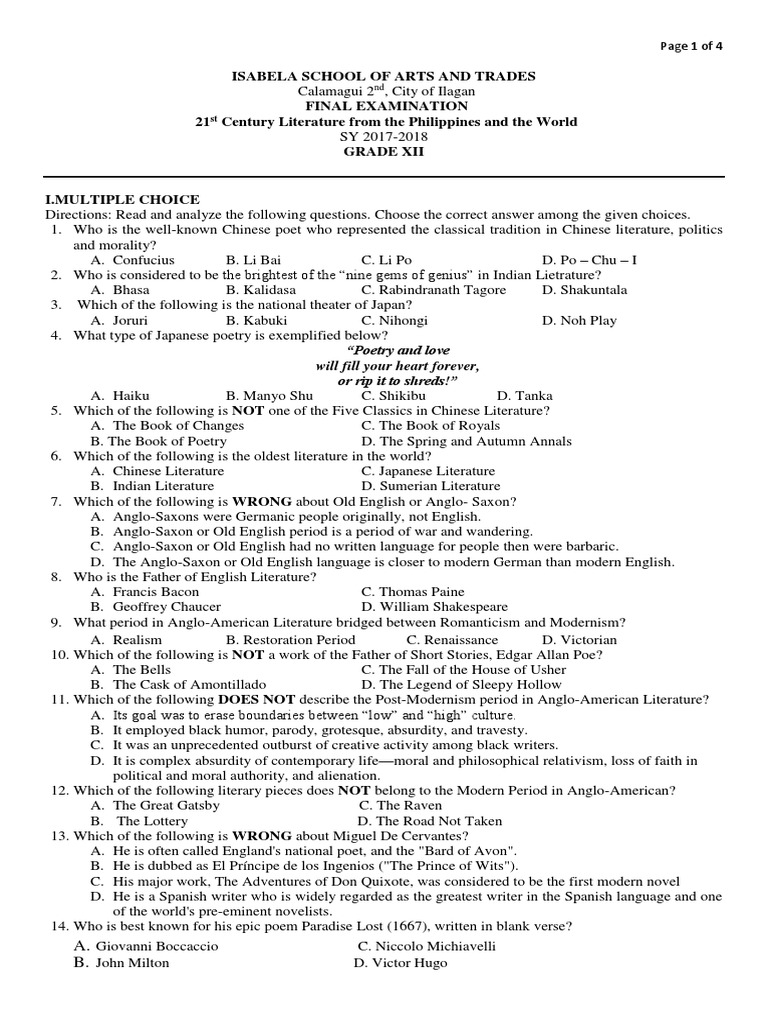 Lit Exam 2nd Quarter | Download Free PDF | English Literature | Poetry