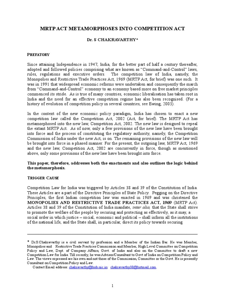 MRTP To Competition Law | PDF | Competition Law | Monopoly