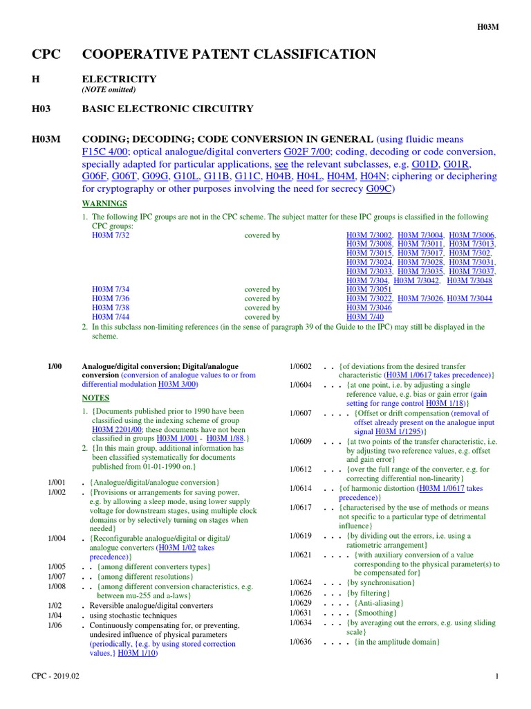 CPC Cooperative Patent Classification: H Electricity | PDF ...