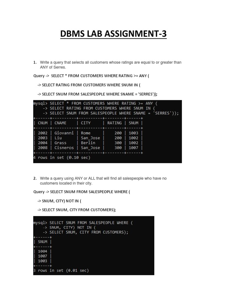 DBMS Lab: Advanced SQL Queries | PDF | Data Management Software | Areas ...