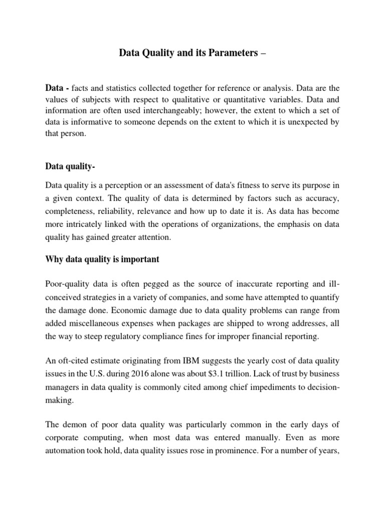 Data Quality and Its Parameters | PDF | Data Quality | Quality Management