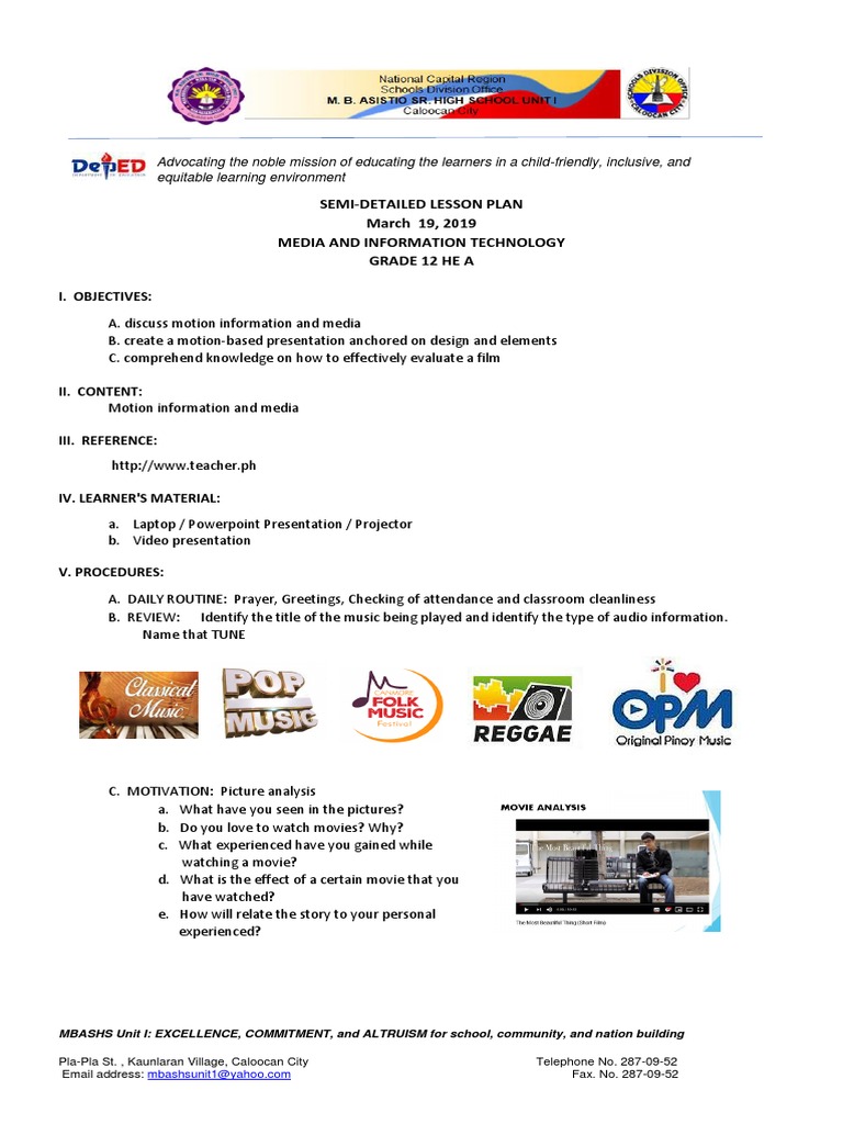 Grade 12 Media & Info Tech Lesson Plan | PDF | Rubric (Academic ...