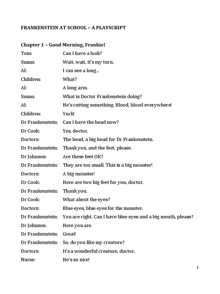 Frankenstein at School - A Playscript Chapter 1 - Good Morning, Frankie ...