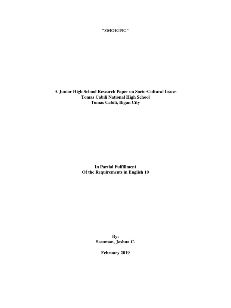 A Junior High School Research Paper On Socio-Cultural Issues Tomas ...