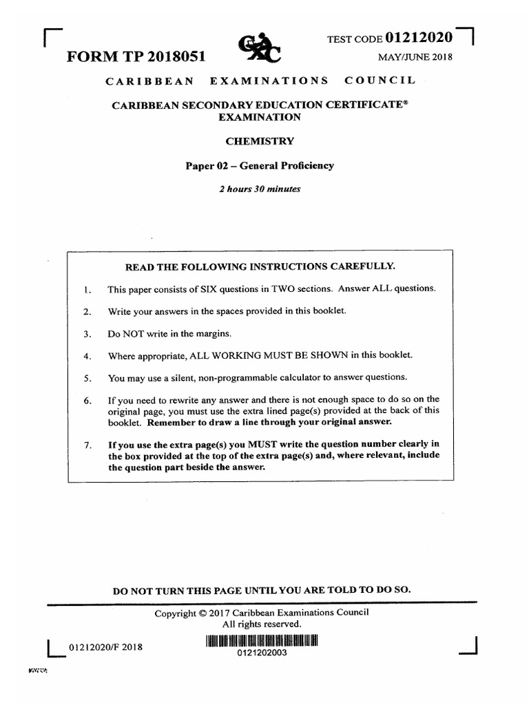 CXC Chemistry MJ 2018 P2 | PDF | Polymers | Chemical Reactions
