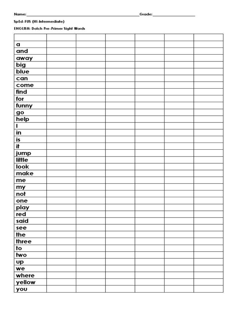 Sight Words Checklist | PDF | Language Arts & Discipline