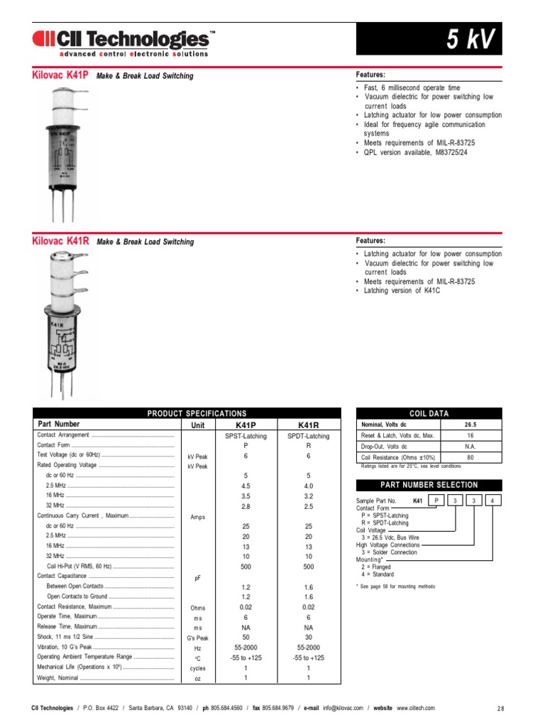 K41P y K41R Kilovac Datasheet | PDF | Hertz | Volt
