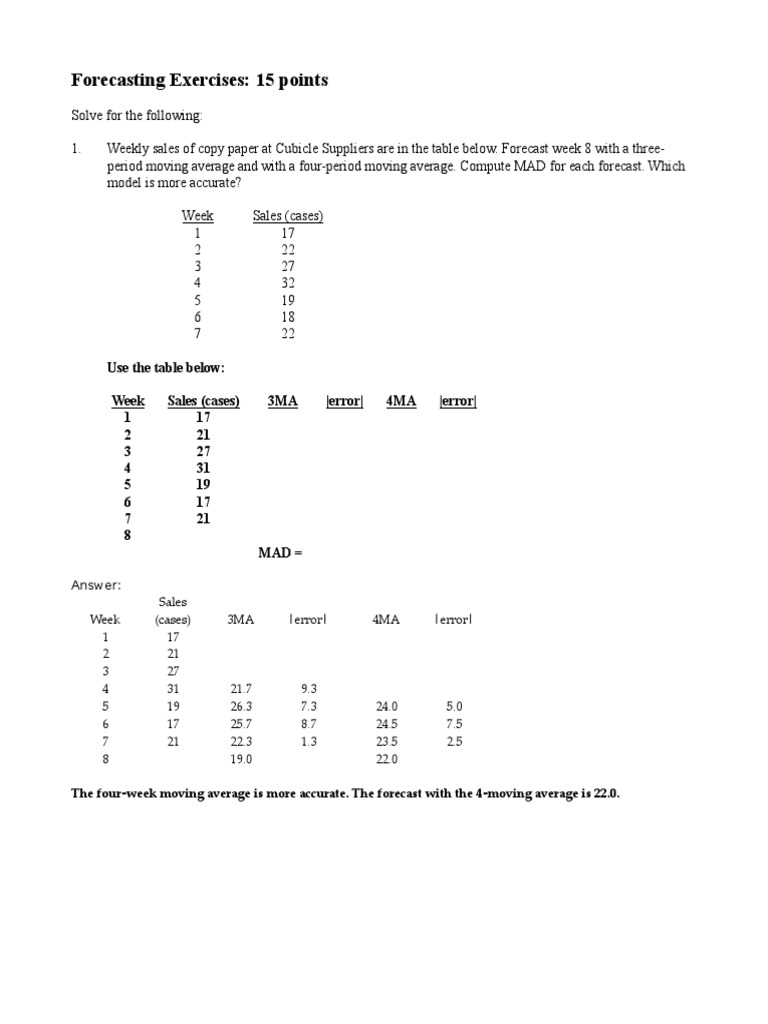 Forecasting Exercises: 15 Points | PDF | Forecasting | Teaching Mathematics