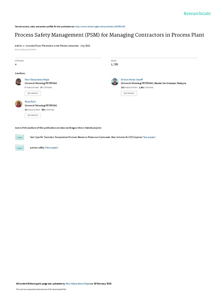 Process Safety Management (PSM) For Managing Contractors in Process ...