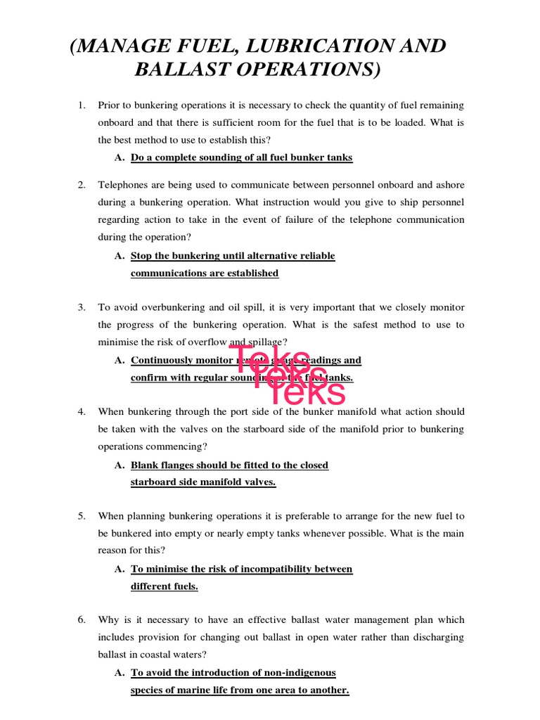1.2 Manage Fuel, Lubrication and Ballast 2-1 | PDF | Oil Tanker | Fuel Oil