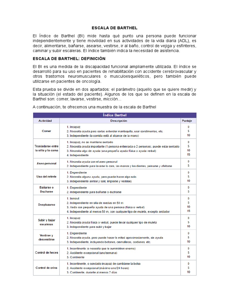 Escala de Barthel | PDF | Invalidez | Discapacidad intelectual