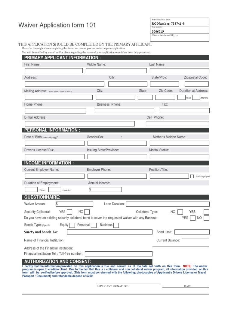 Waiver Application Form 101: Primary Applicant Information | PDF | Zip ...