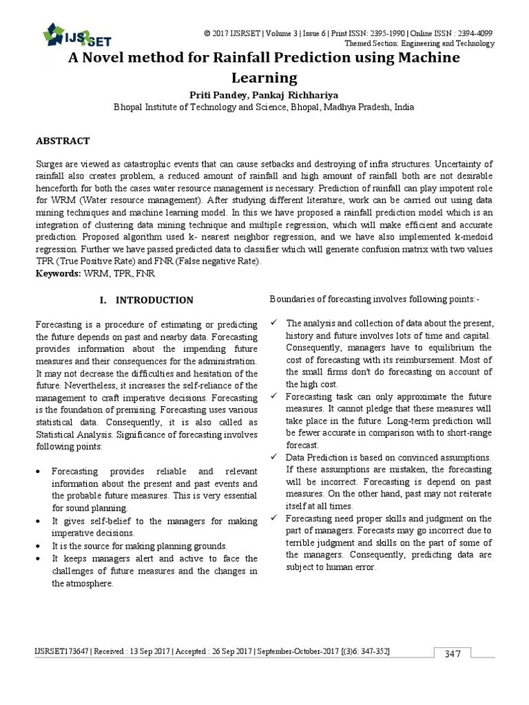 A Novel Method For Rainfall Prediction Using Machine Learning | PDF ...