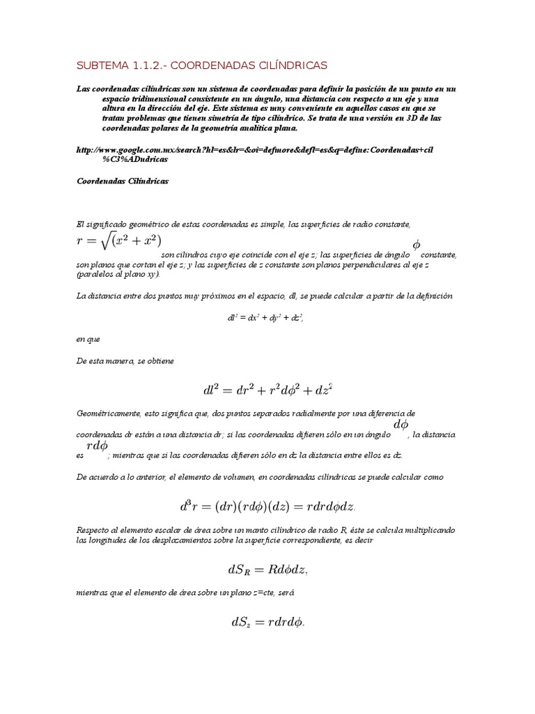 Coordenadas Cilíndricas | PDF | Sistema coordinado | Vector Euclidiano