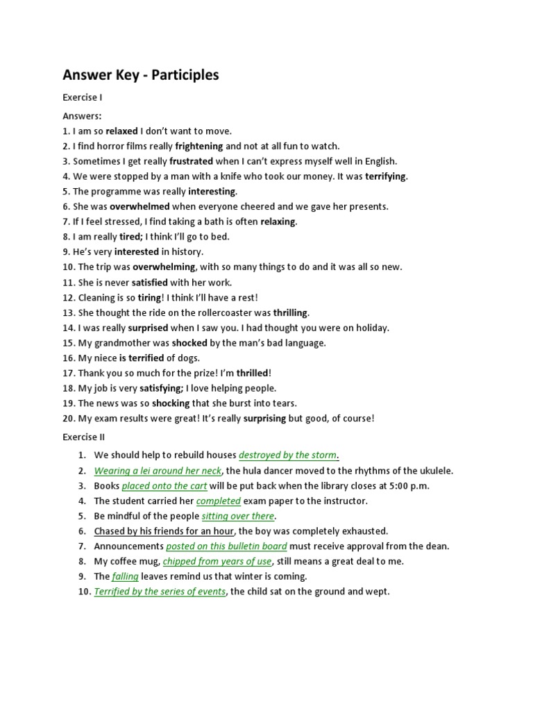 Answer Key Participles | PDF