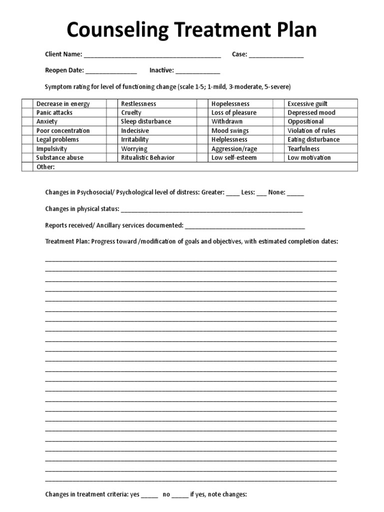 Counseling Treatment Plan | PDF | Anxiety | Depression (Mood)