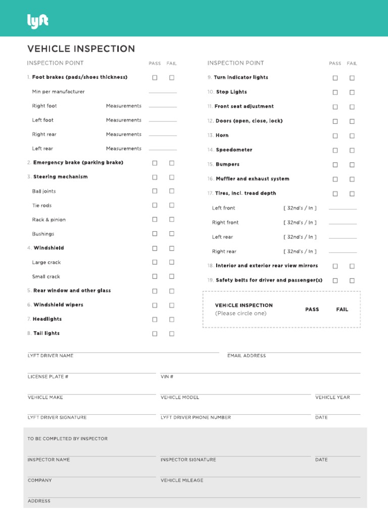 2023 Lyft Inspection Form - Printable Forms Free Online