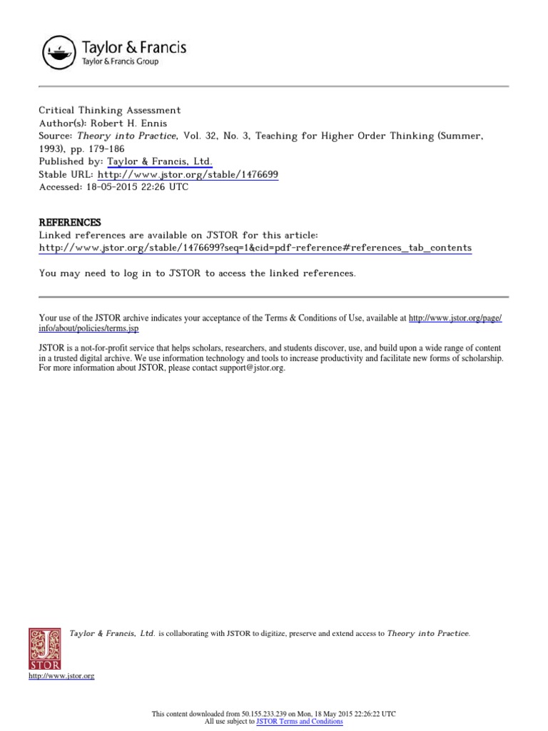 Critical Thinking Assessment | PDF | Critical Thinking | Test (Assessment)