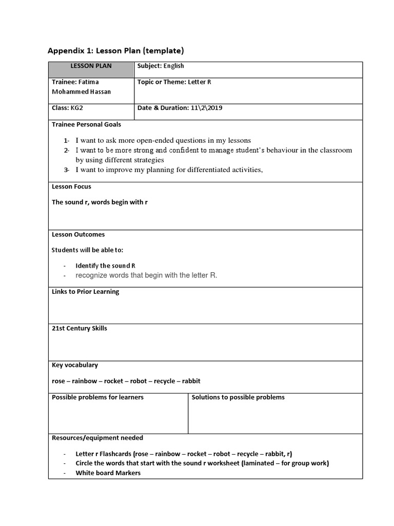 Letter R Lesson Plan | Download Free PDF | Lesson Plan | Applied Psychology