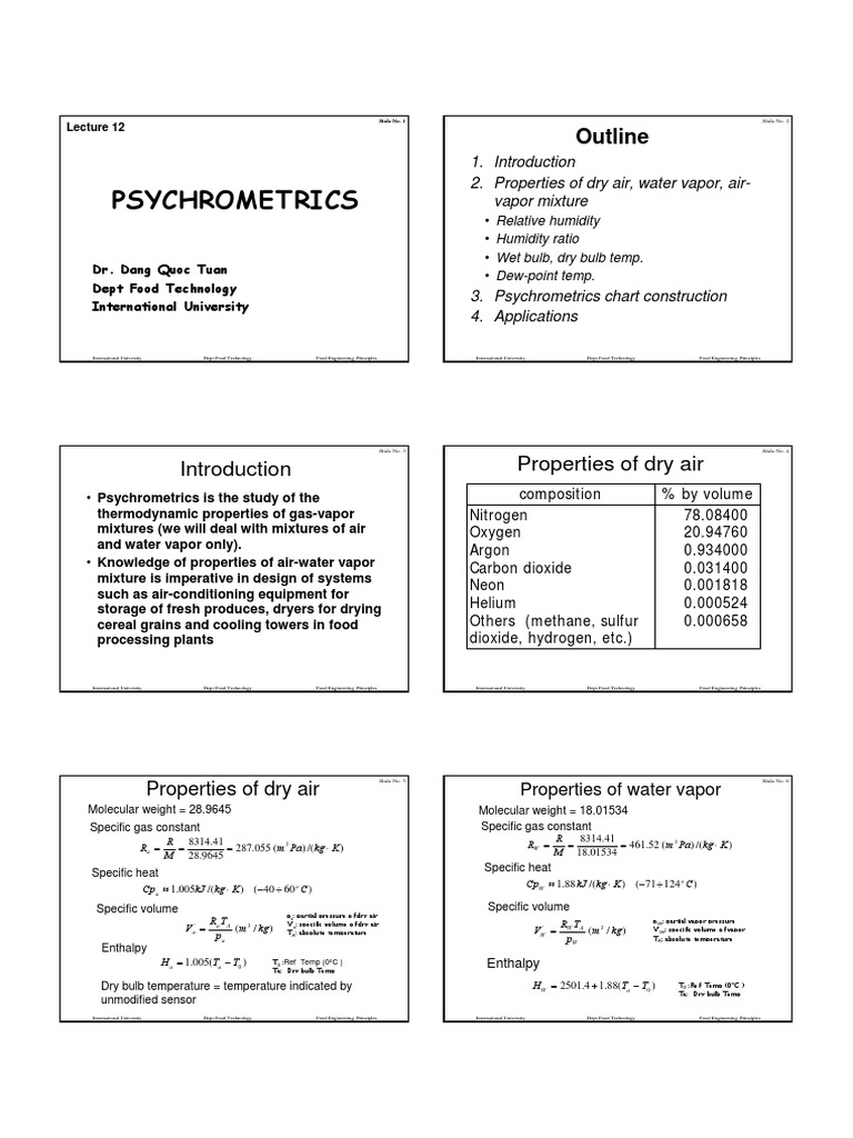 Psychrometrics for Food Engineers | PDF | Humidity | Relative Humidity
