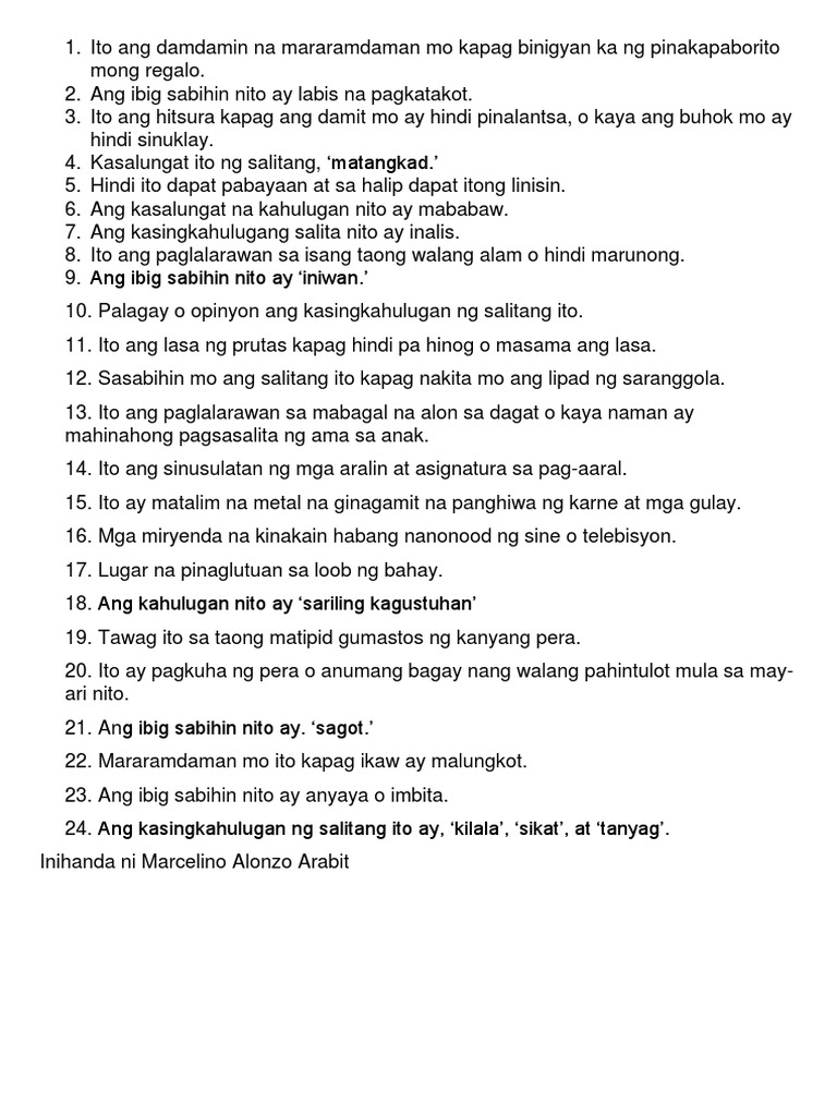 Bingo Bokabularyo | PDF