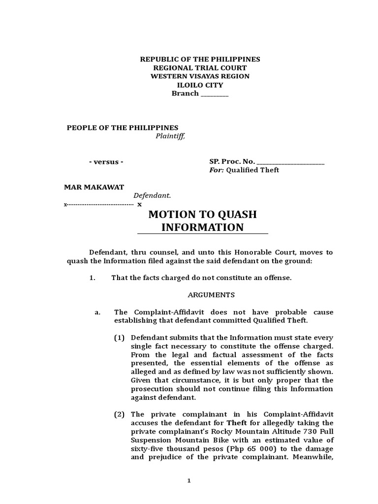 Motion To Quash (Final) | PDF | Prosecutor | Criminal Law