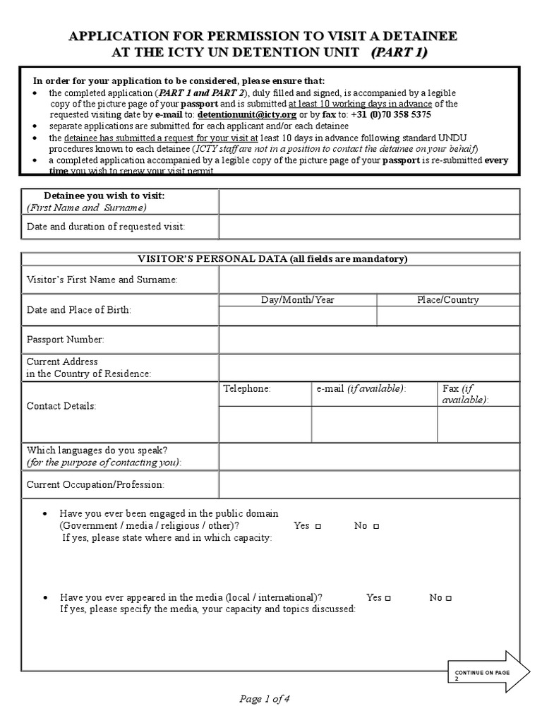 ICTY Detainee Visit Application Form | PDF | Detention (Imprisonment ...