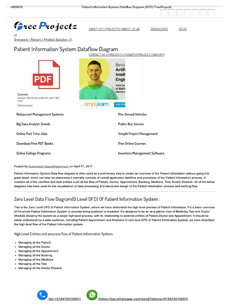 Patient Information System Dataflow Diagram (DFD) FreeProjectz | PDF